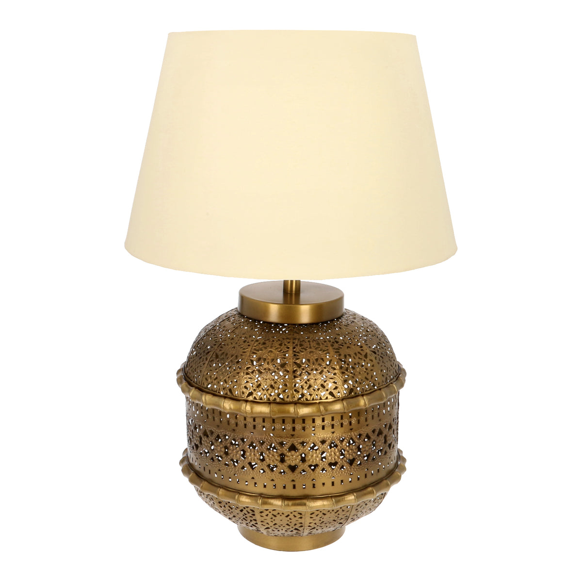 Brass Lattice Metal Table Lamp in Cream Shade – Singapore Trading Post